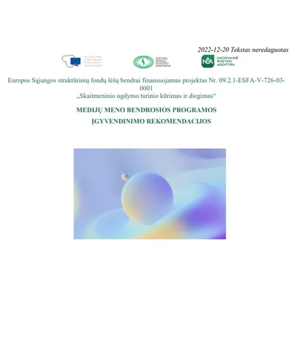 Medijų meno bendrosios programos įgyvendinimo rekomendacijos | Švietimo ...